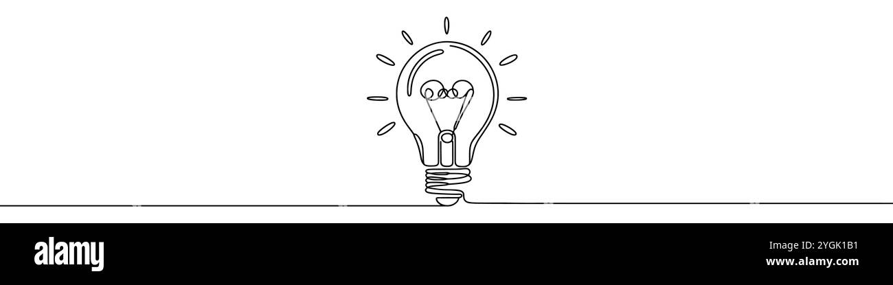 One continuous line illustration of a lightbulb. Line art of lightbulb ...