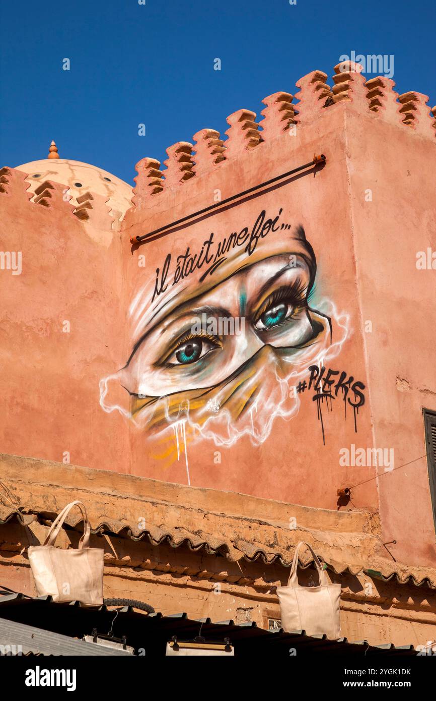 Marrakech, street art, graffiti, wall, medina, face, city, Maghreb ...