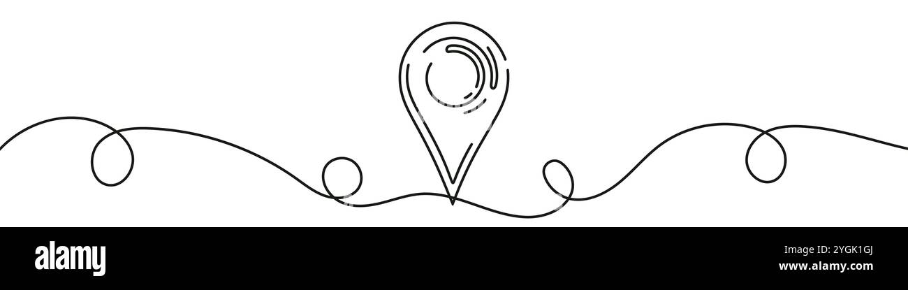 Continuous line drawing of a location pin connecting with a wavy line ...
