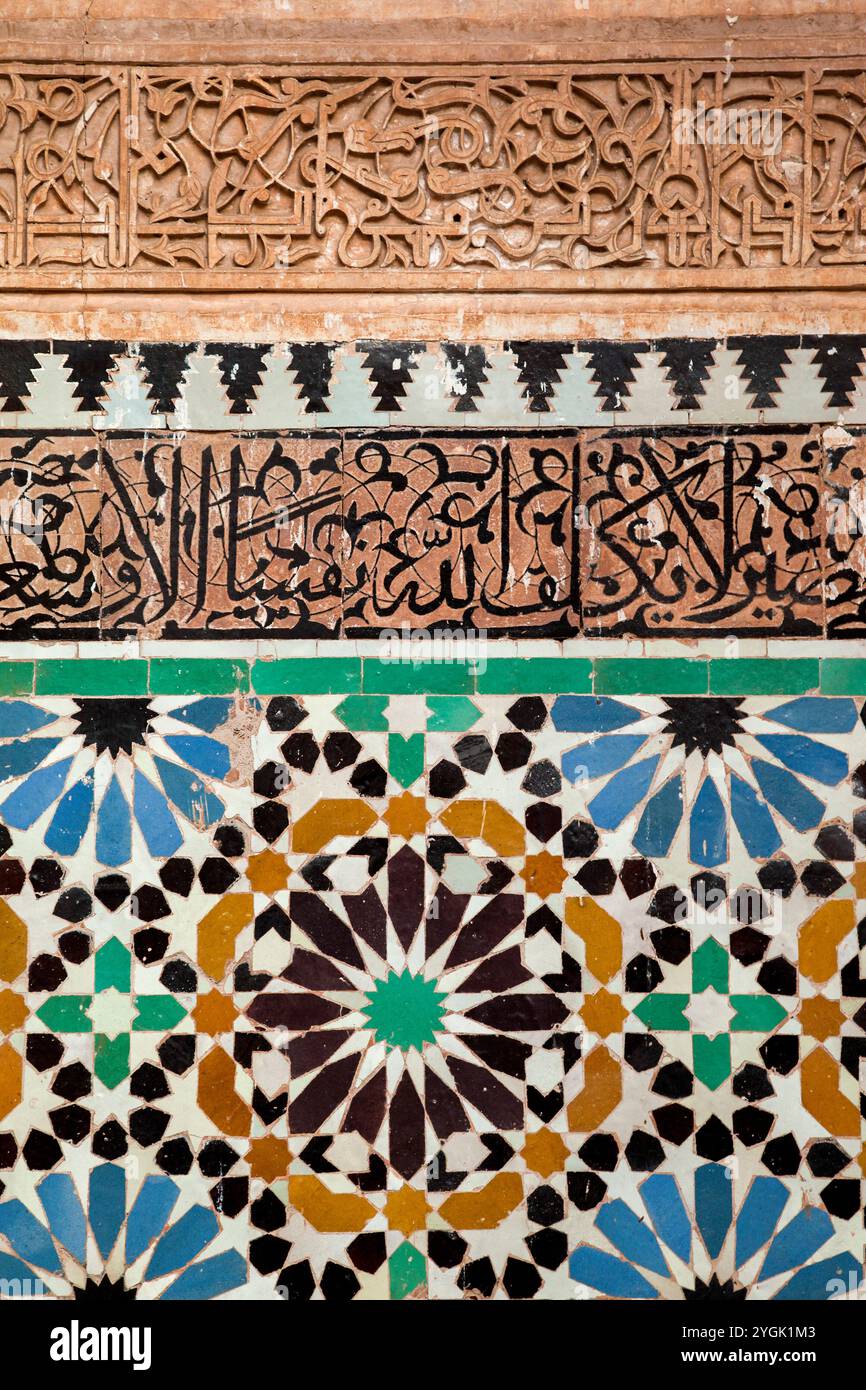 Marrakech, wall mosaic at the tomb of the Alawite Sultan Moulay El ...