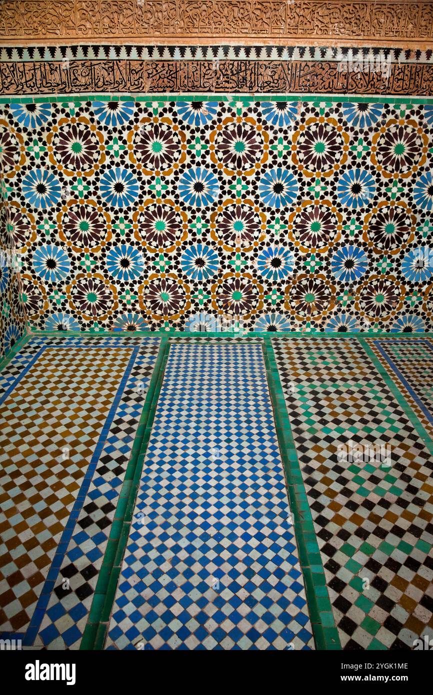 Marrakech, wall mosaic at the tomb of the Alawite Sultan Moulay El ...