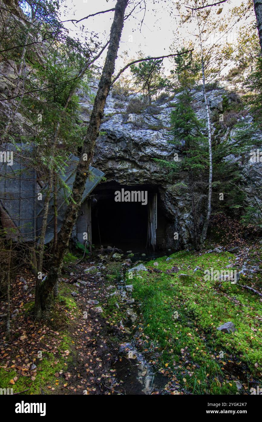 Mine shaft, abandoned mine for mining stones, dark, deserted corridors ...