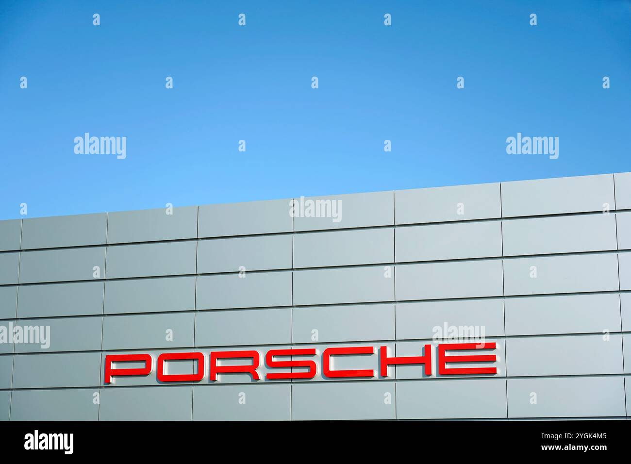 Porsche Center, building, facade, Porsche lettering, detail Stock Photo ...