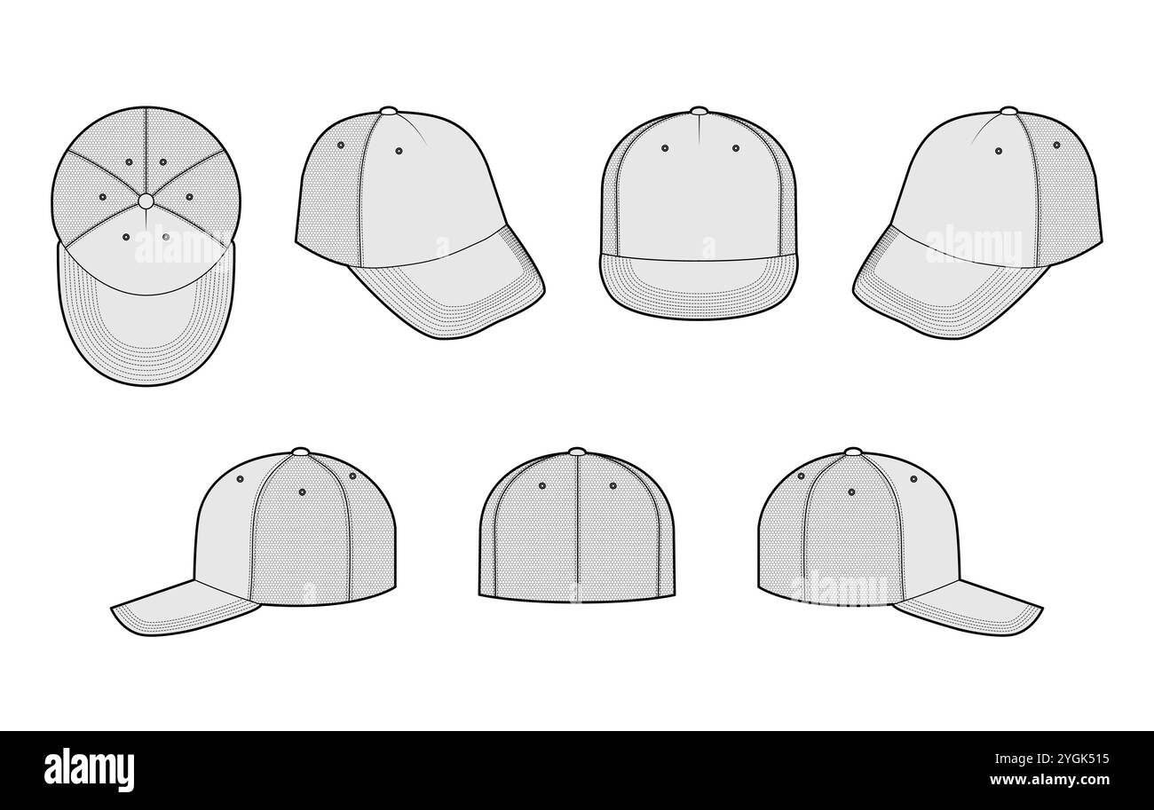 Set of Trucker Baseball Cap Hat with mesh. Summer Head Fashion ...