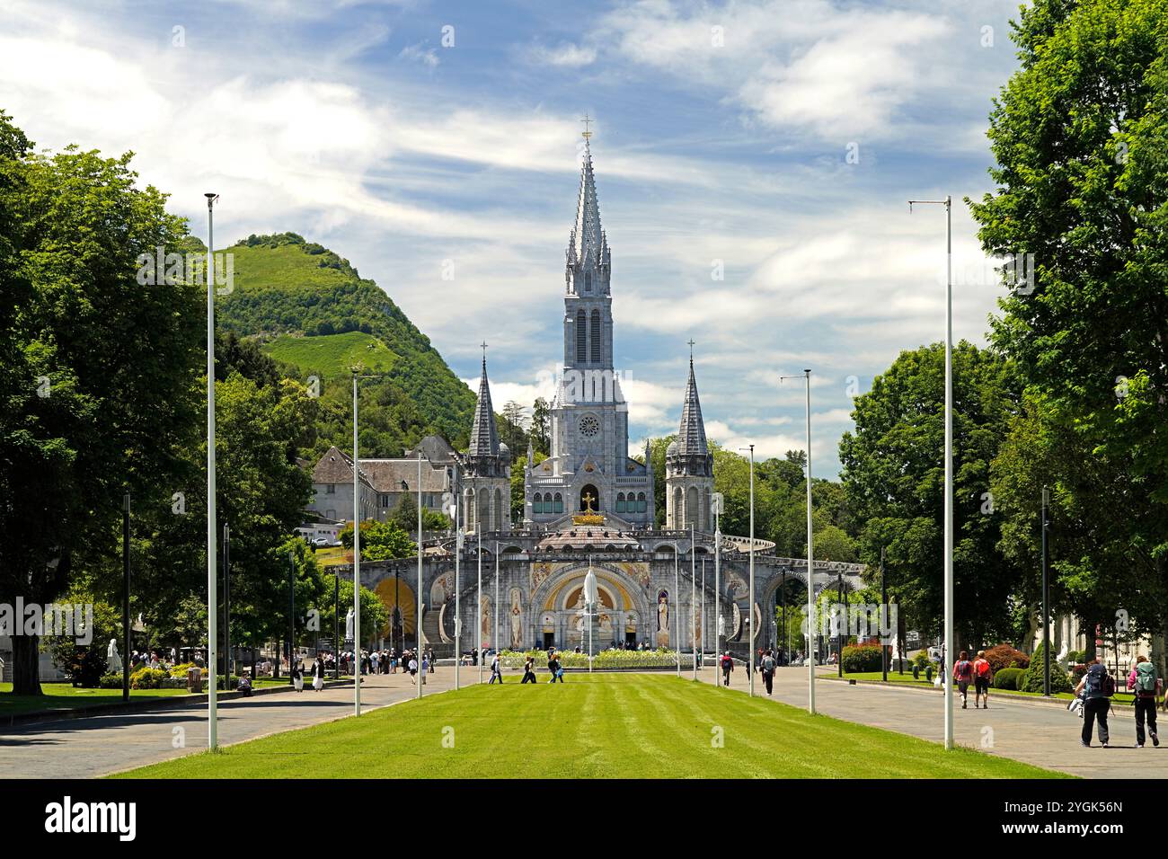 Holy district of Lourdes with the Rosary Square and Basilica in the ...