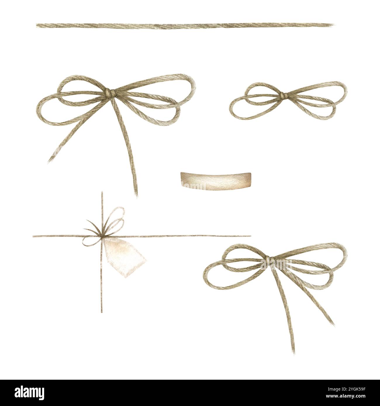 Twine, bows, ropes and ribbon for gift wrapping in brown colors ...