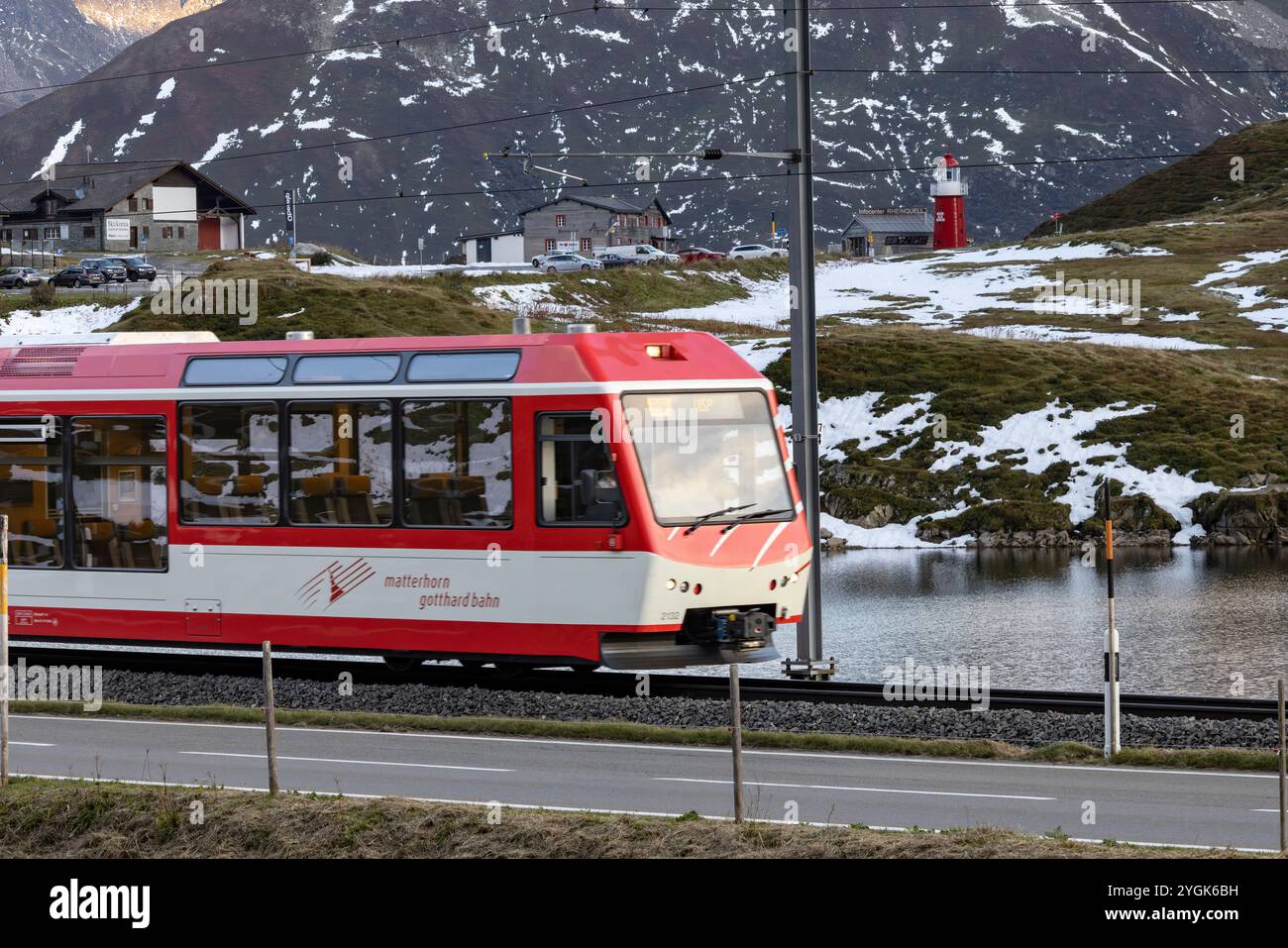 The Matterhorn-Gotthard Railway on the Oberalp Pass Stock Photo - Alamy