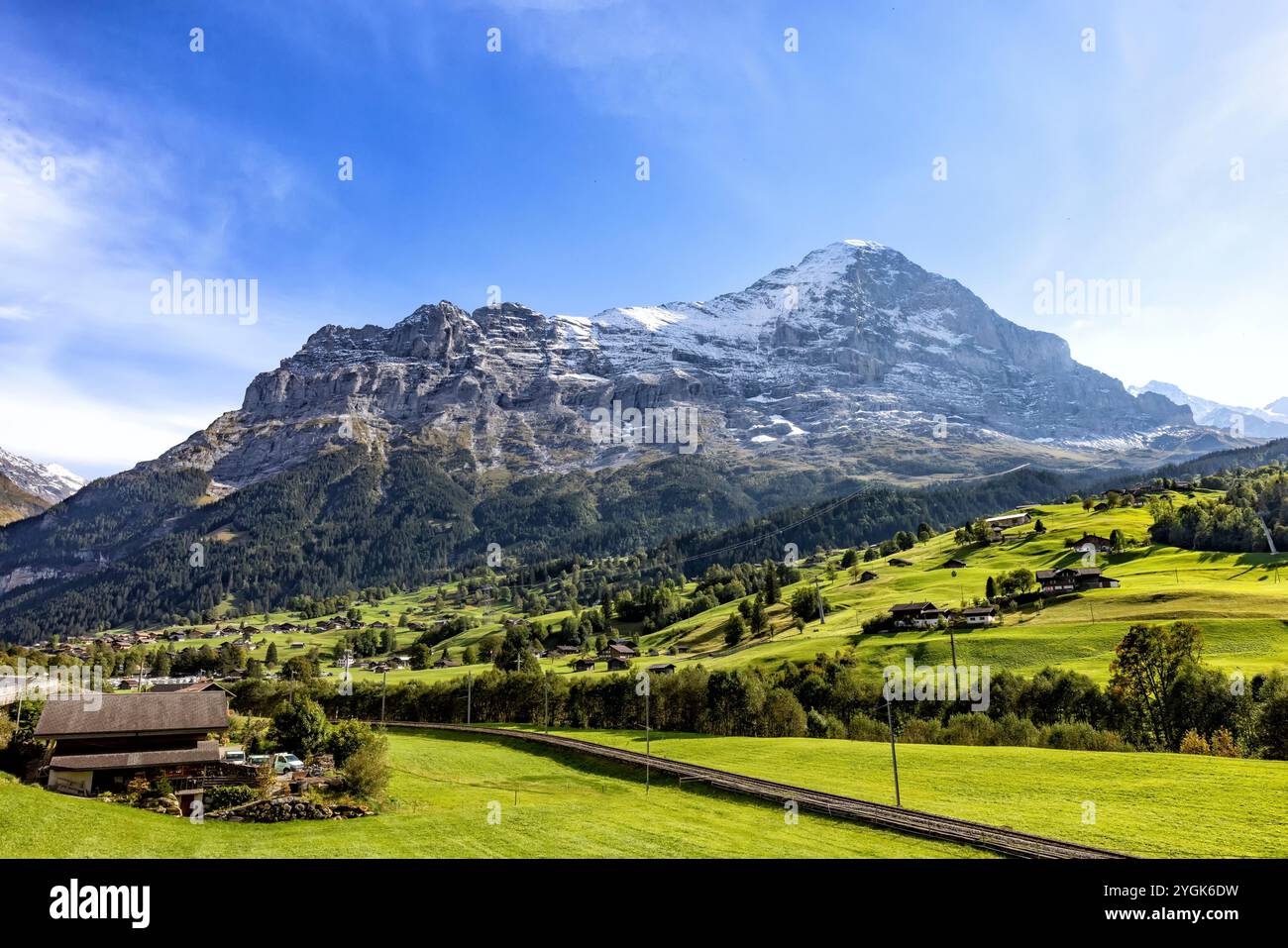 View from the Grindelwald valley to the north face of the Eiger in ...