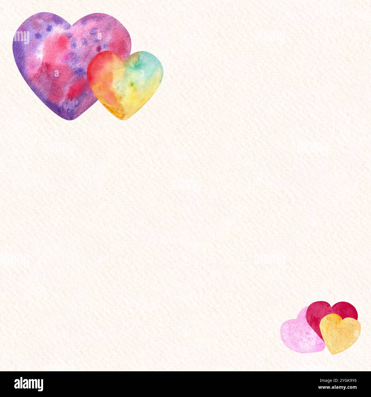 Two big colorful hearts with smaller hearts square frame on textured ...