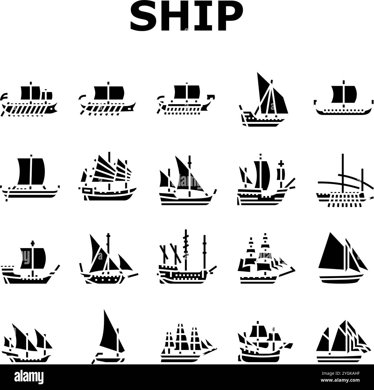 ancient ship maritime vessel icons set vector Stock Vector Image & Art ...