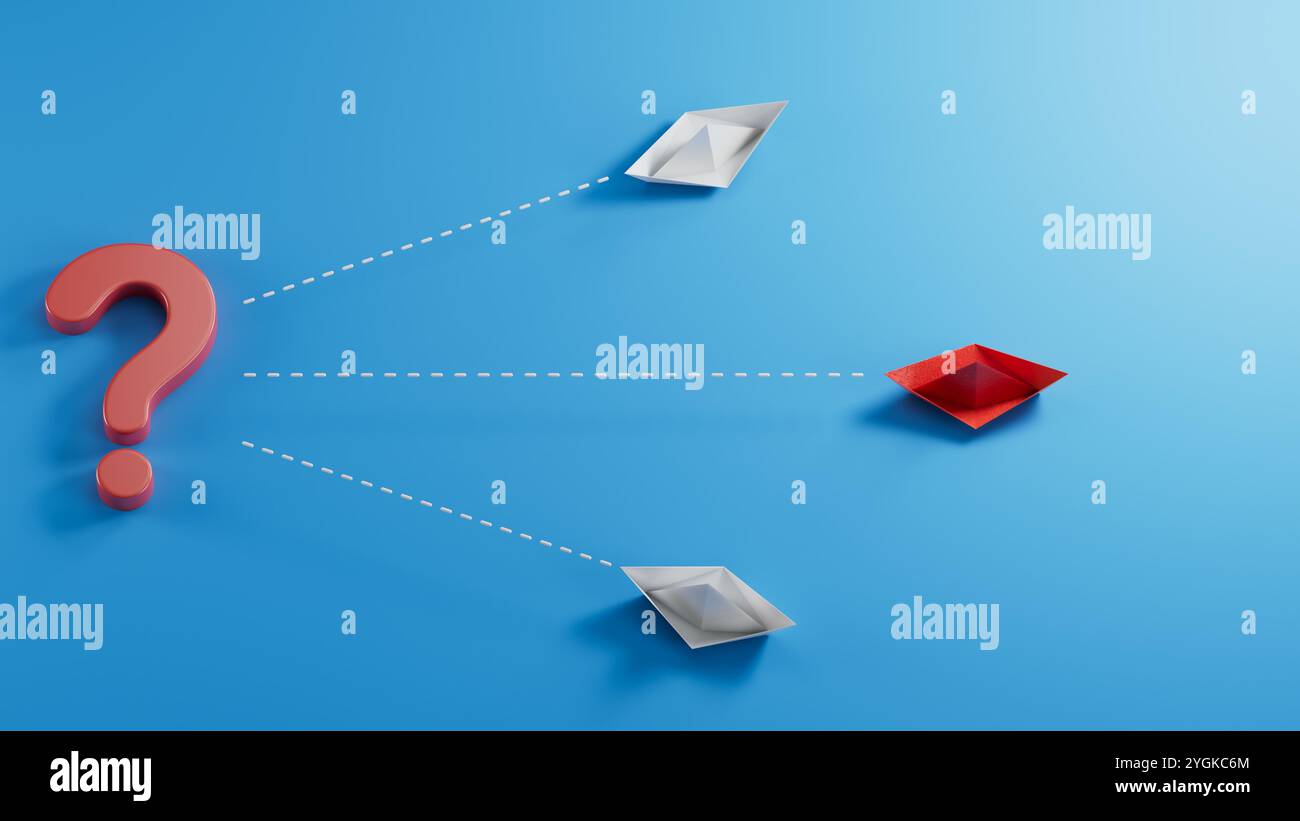 Red boats flying to different solution alternatives to a problem ...