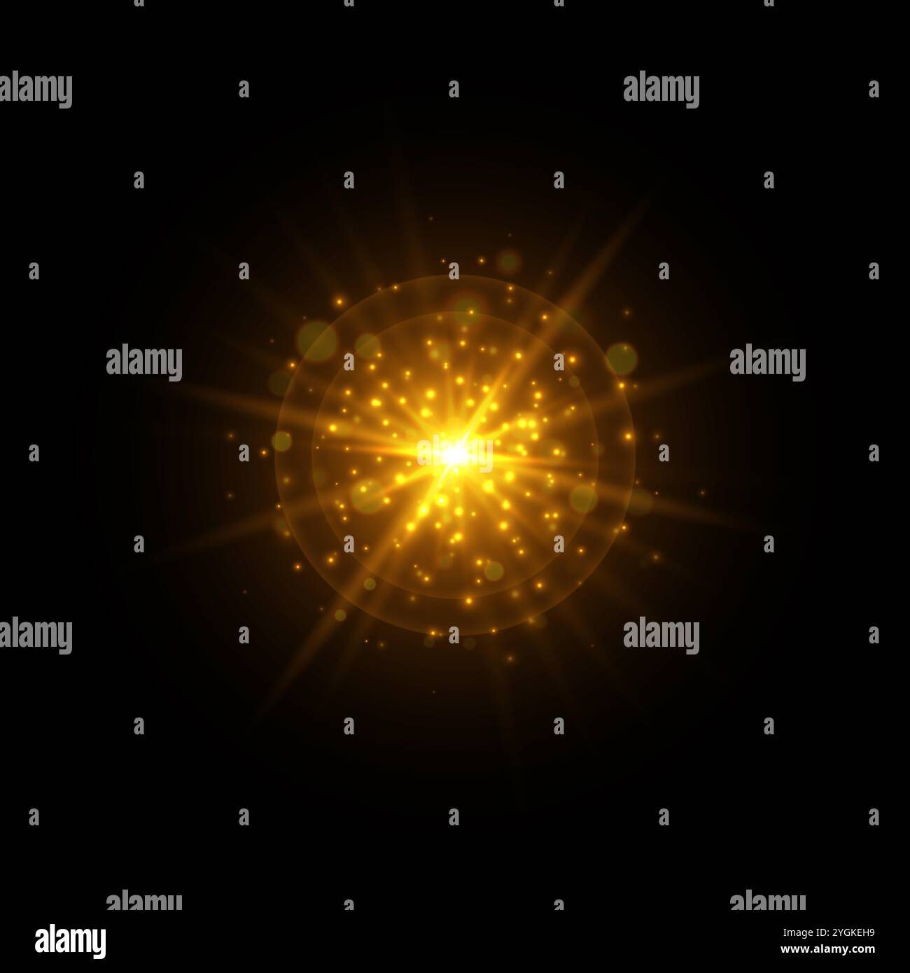 Golden magic flare light effect, glowing colorful star burst with ...