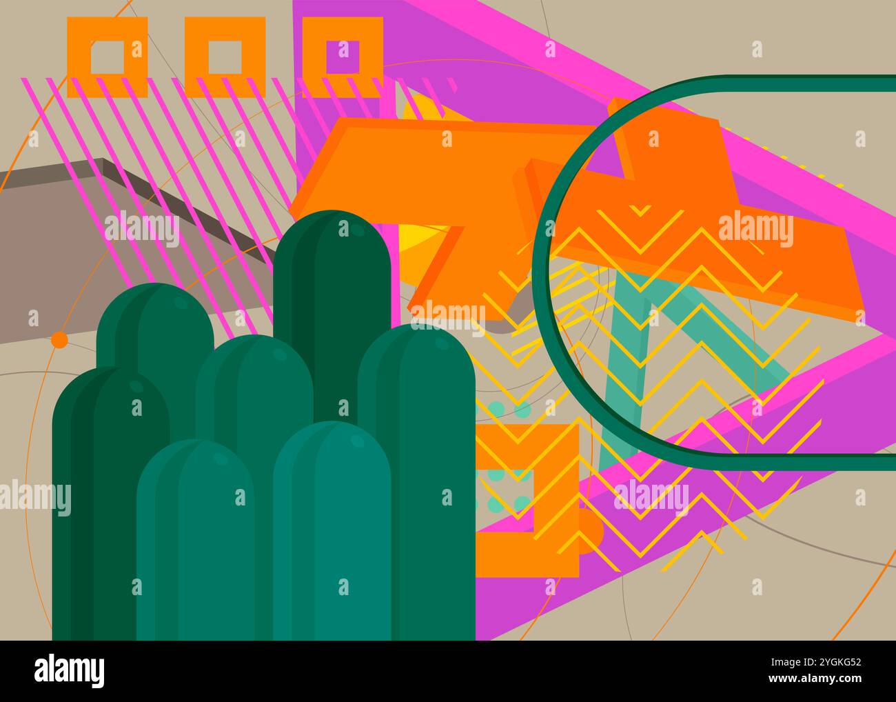 Busy geometrical graphic retro theme cover. Minimal geometric elements ...