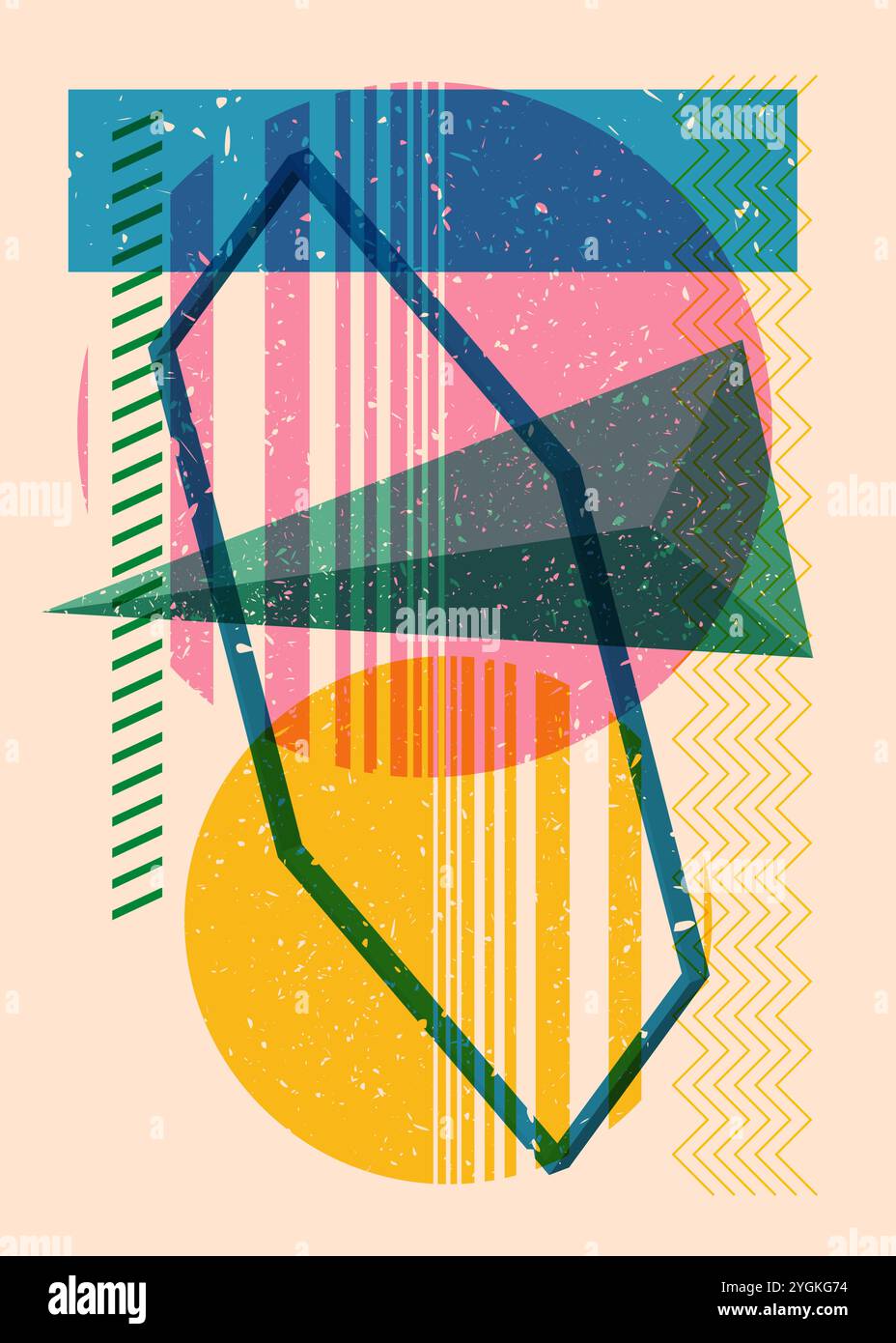 Colorful geometric shapes. Object in trendy riso graph design. Geometry elements abstract ...