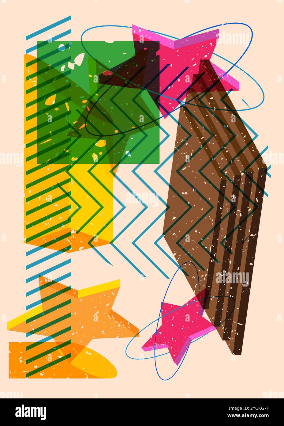 Colorful geometric shapes. Object in trendy riso graph design. Geometry elements abstract ...