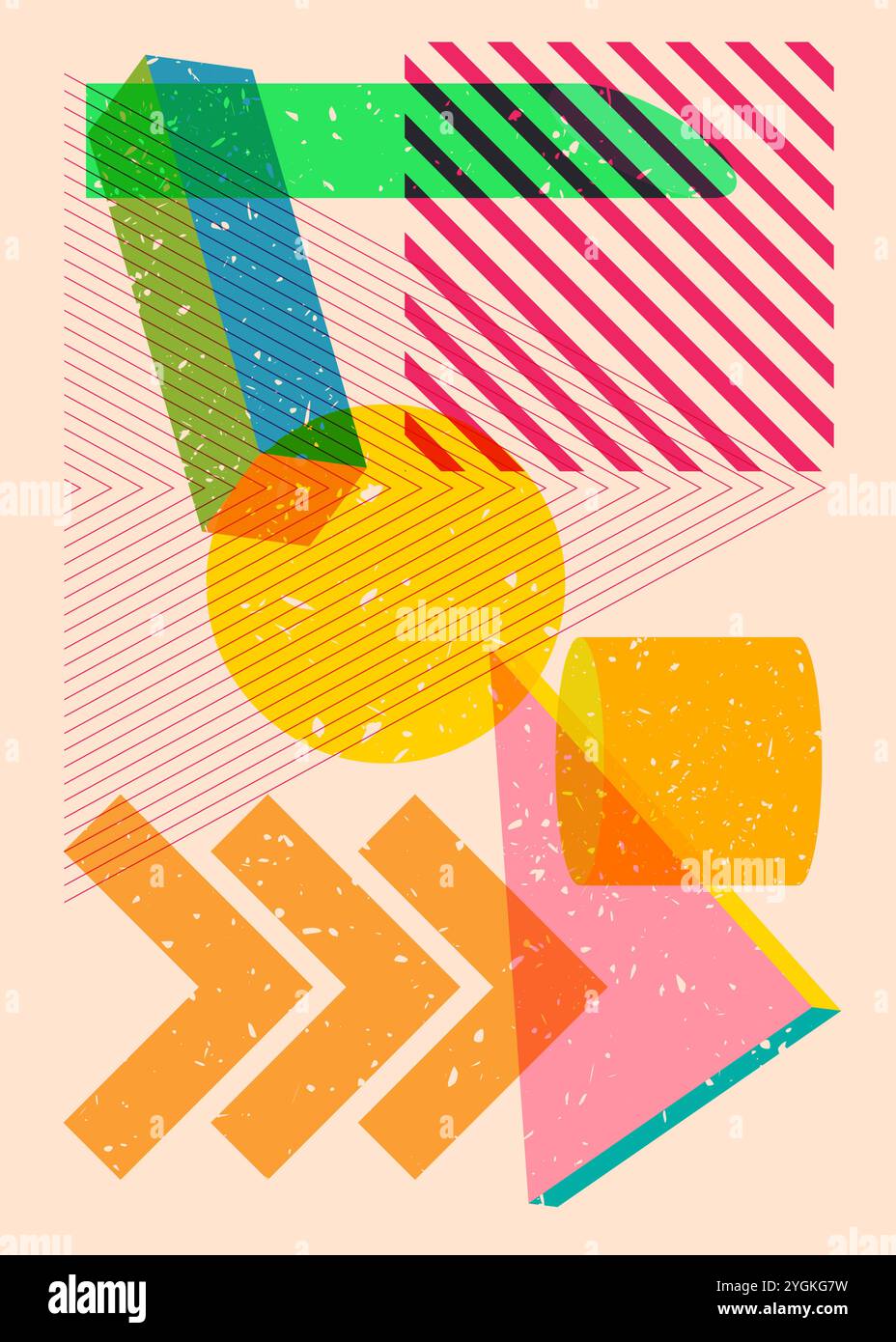Colorful geometric shapes. Object in trendy riso graph design. Geometry elements abstract ...