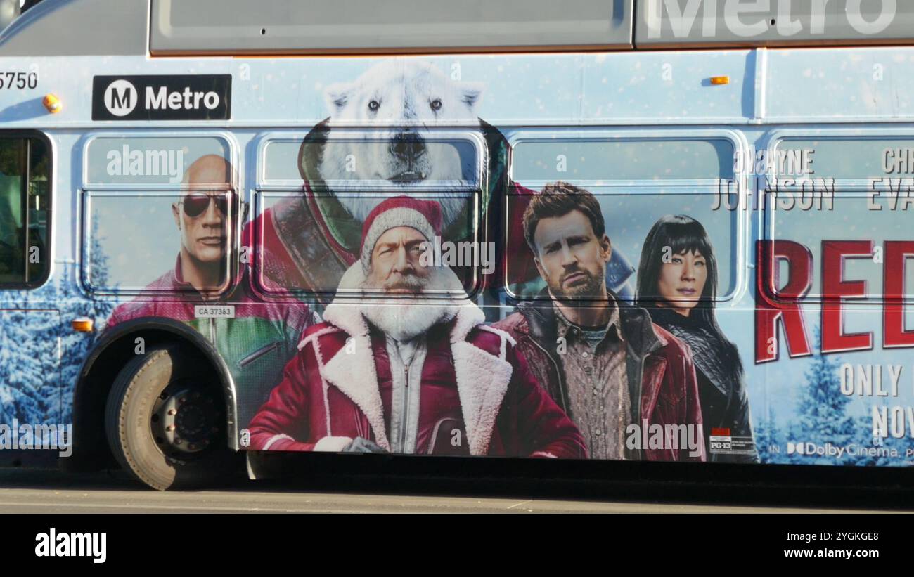 Los Angeles, California, USA 7th November 2024 Red One Bus with Dwayne ...