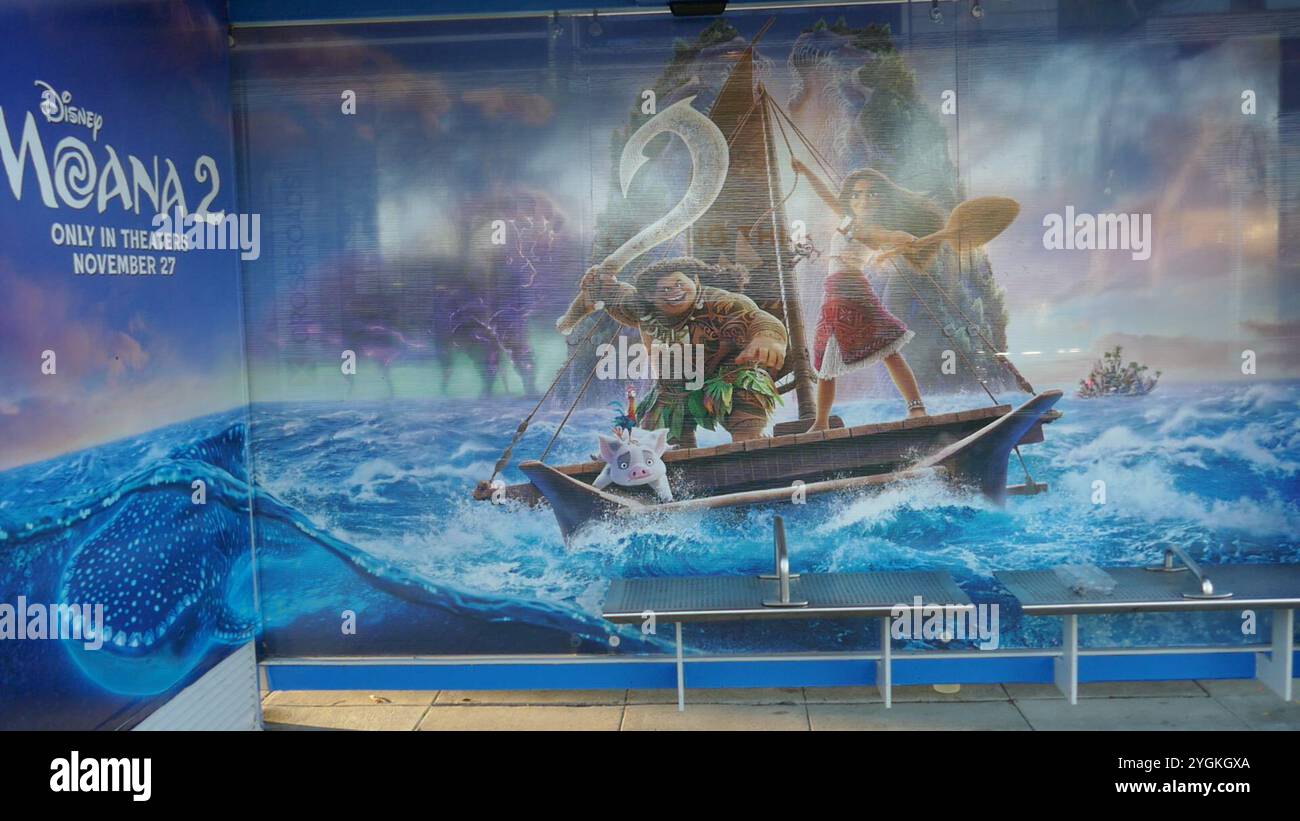 Los Angeles, California, USA 7th November 2024 Disney Moana 2 Bus Stop ...