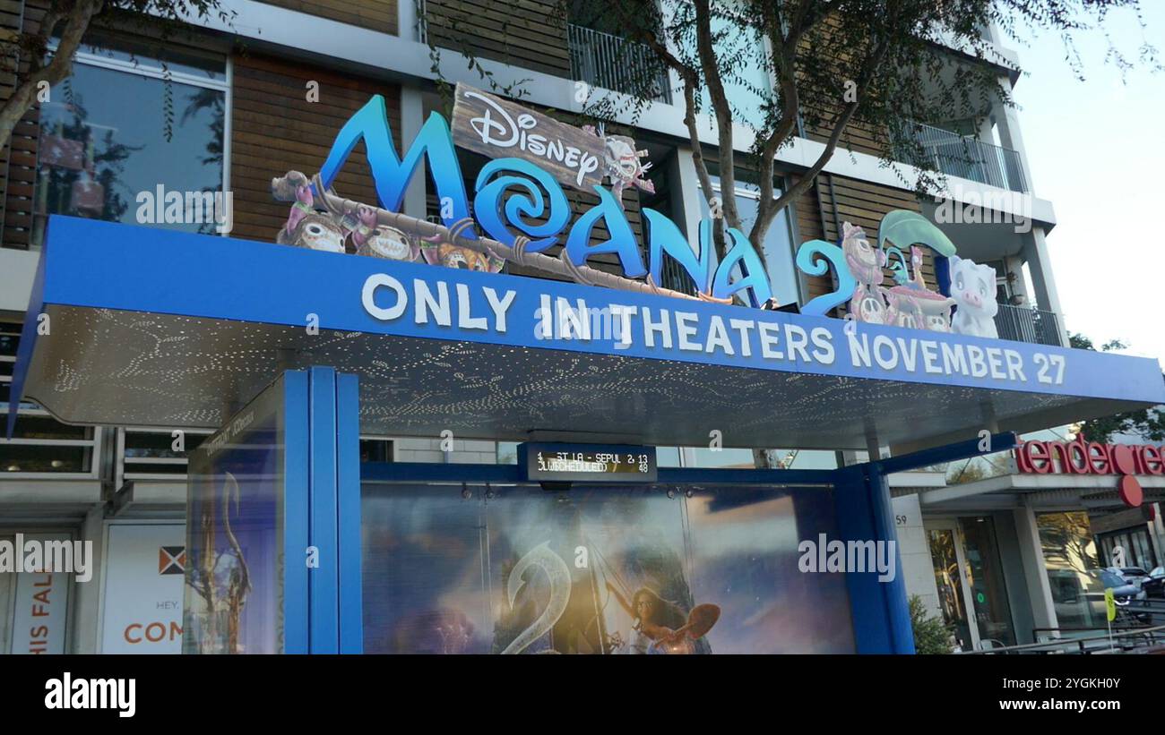 Los Angeles, California, USA 7th November 2024 Disney Moana 2 Bus Stop ...