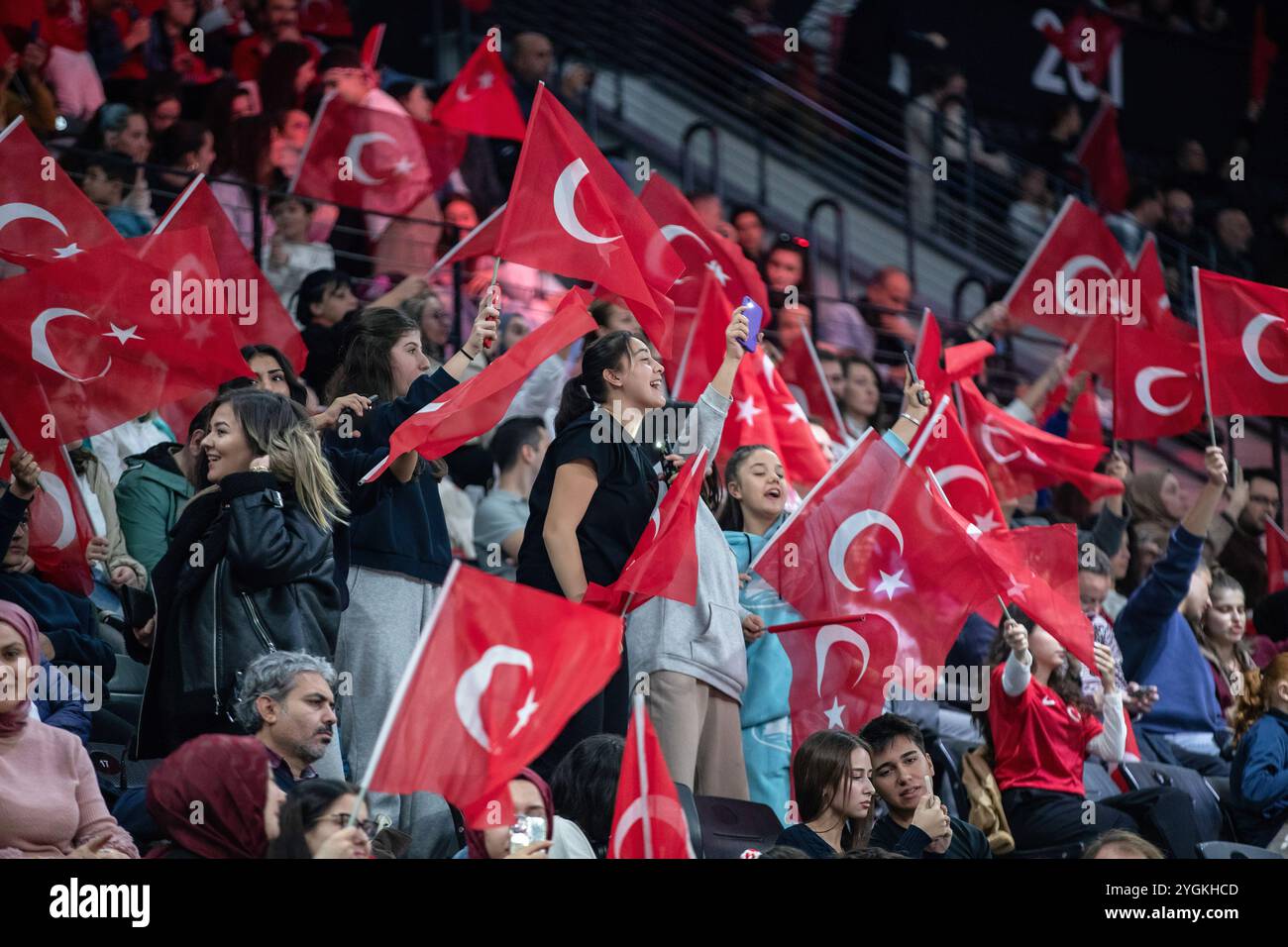 Fans of Turkiye seen during the FIBA 2025 European Women's Basketball ...