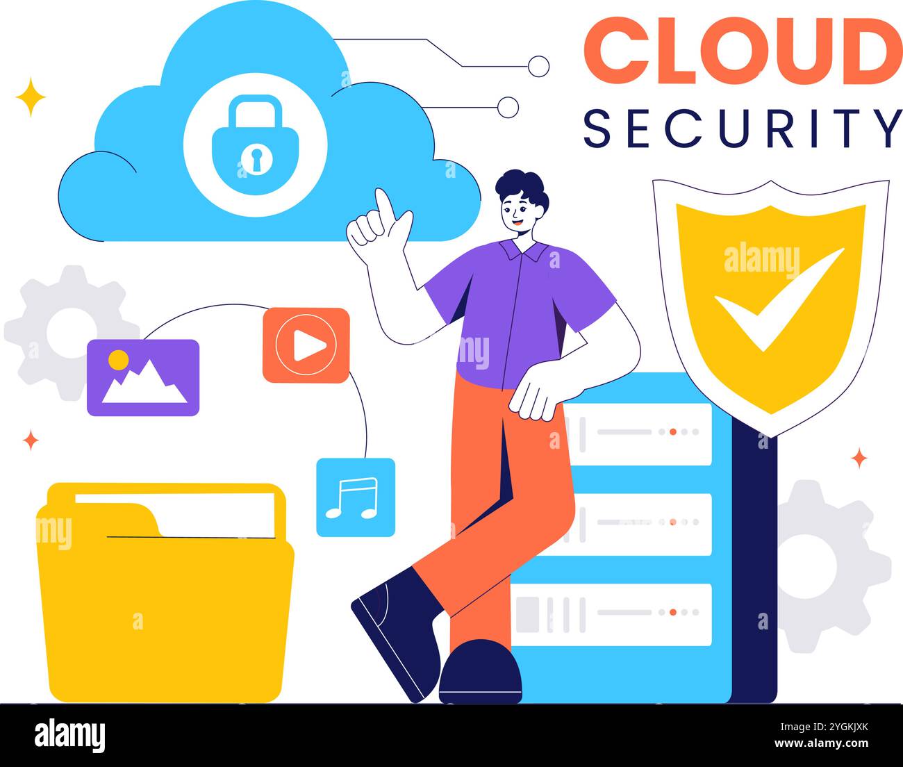 Digital Cloud Security Vector Illustration of Safety and Data Protection for Network, Internet ...