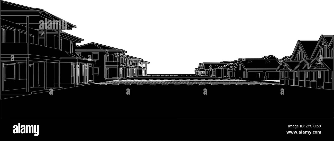 Small Town With Single-storey Houses View Vector. Residential Houses In The Settlement ...