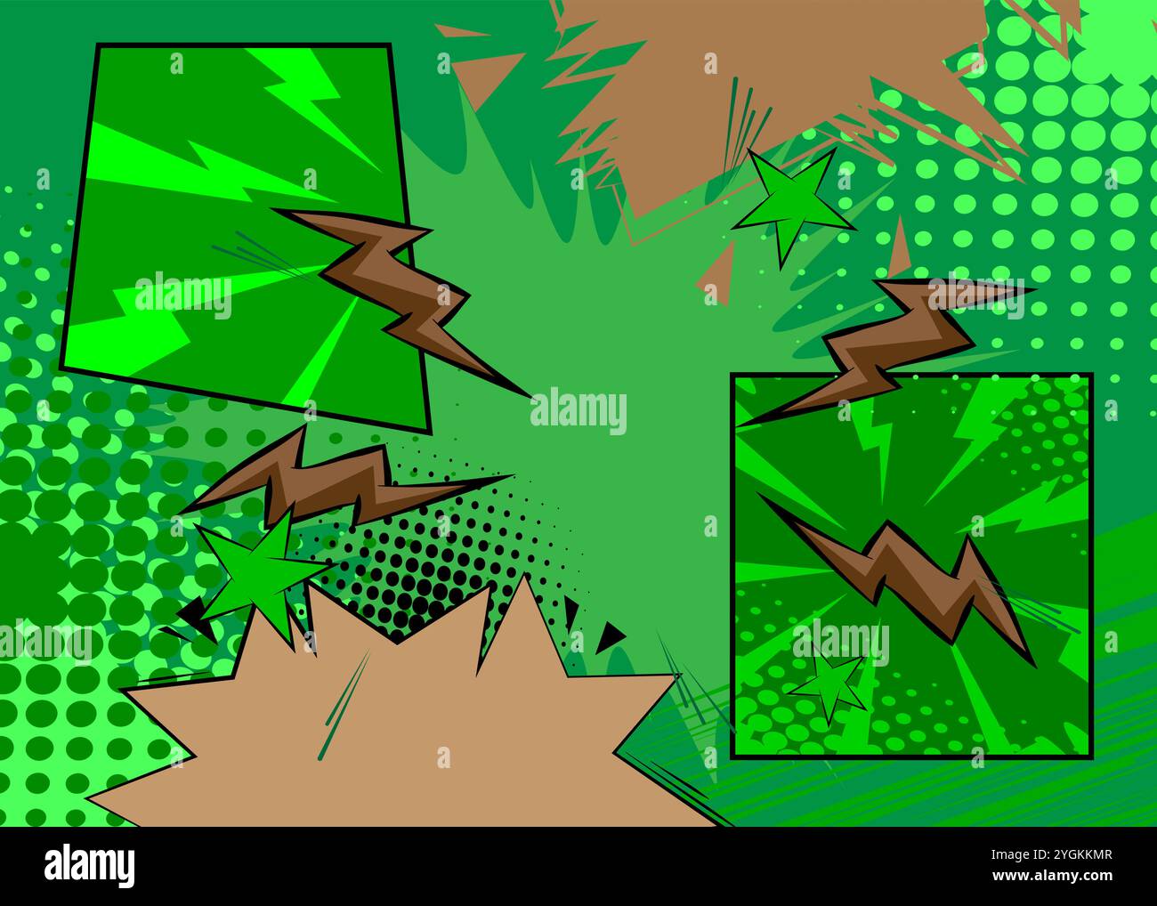 Cartoon green and brown background, comic book backdrop. Retro vector ...