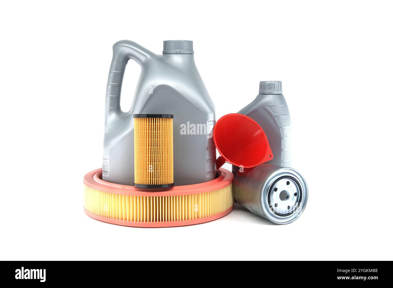 Variety of automotive maintenance essentials including oil jugs, air ...