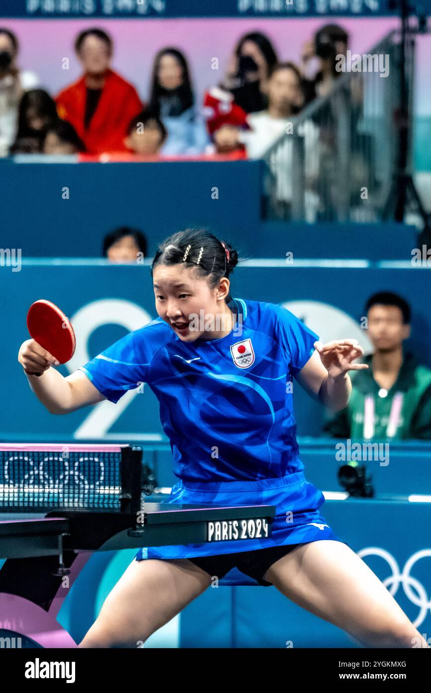Table tennis – women's team gold medal singles match. Miwa Harimoto ...