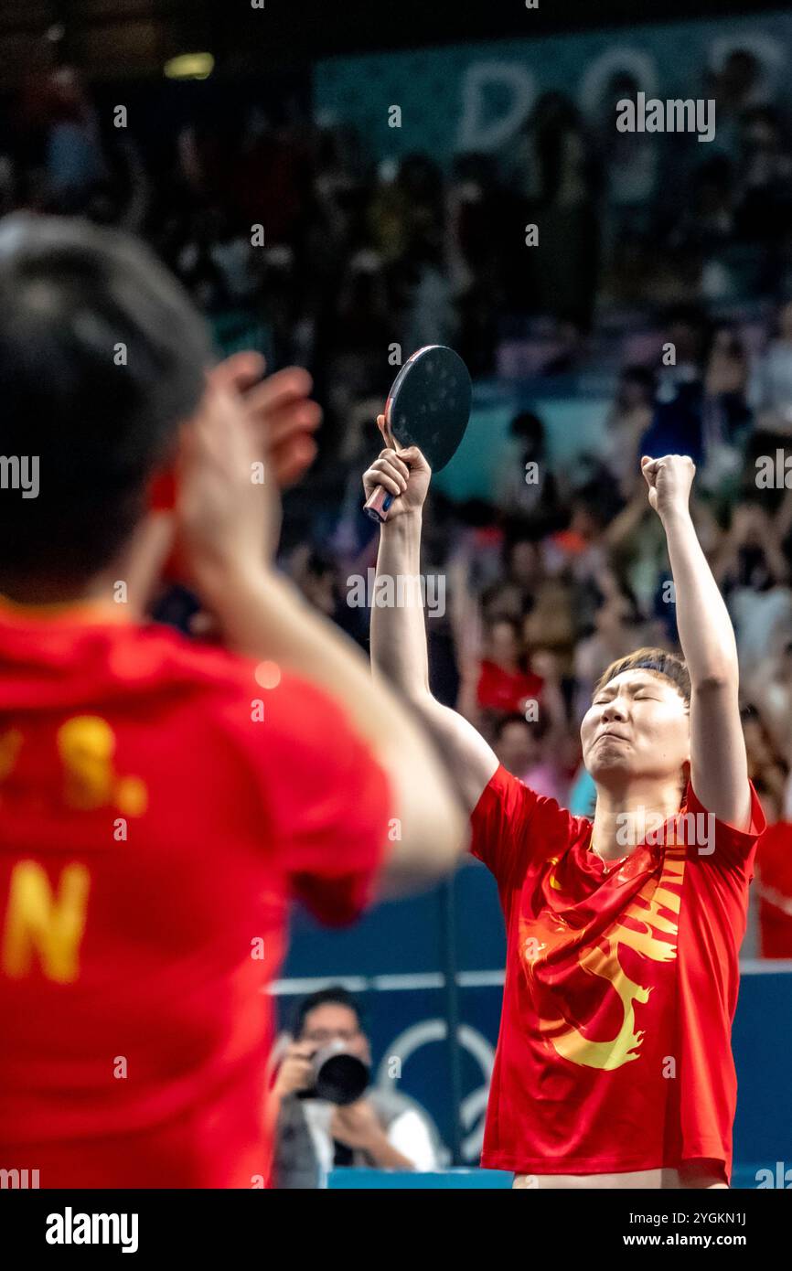 Table tennis – women's team gold medal singles match. Wang Manyu (CHN ...
