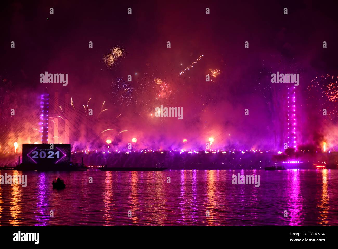 Cairo, Egypt. 31 December 2020. Fireworks light up the sky above the ...