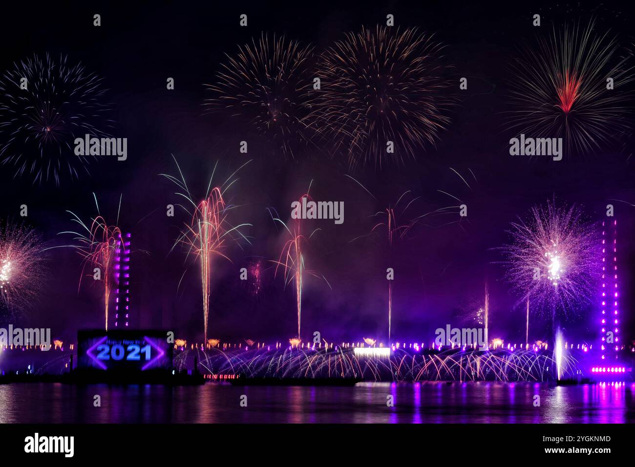 Cairo, Egypt. 31 December 2020. Fireworks light up the sky above the ...