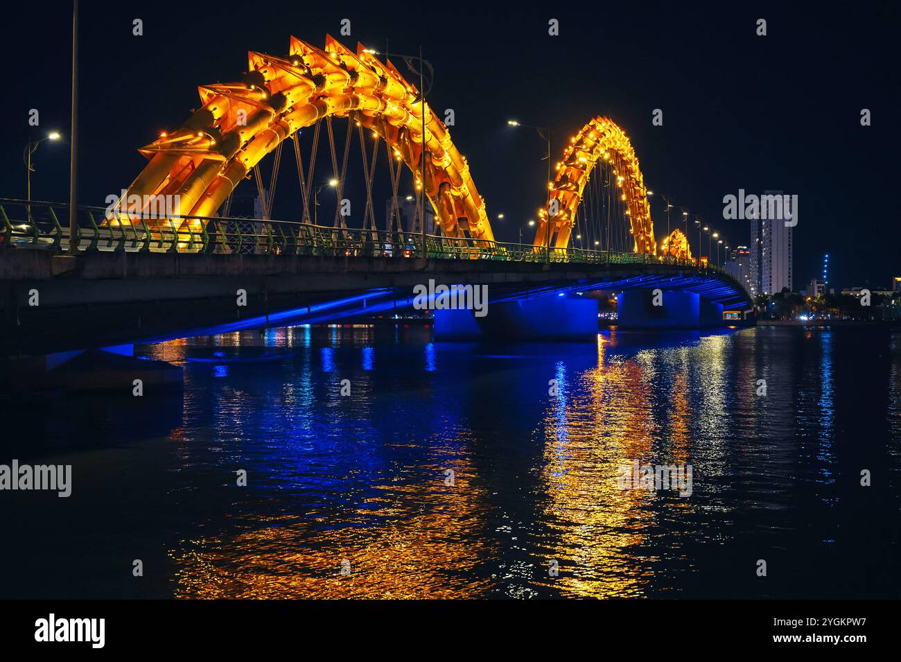 Dragon Bridge over Han River is a famous landmark in city of Da Nang in ...