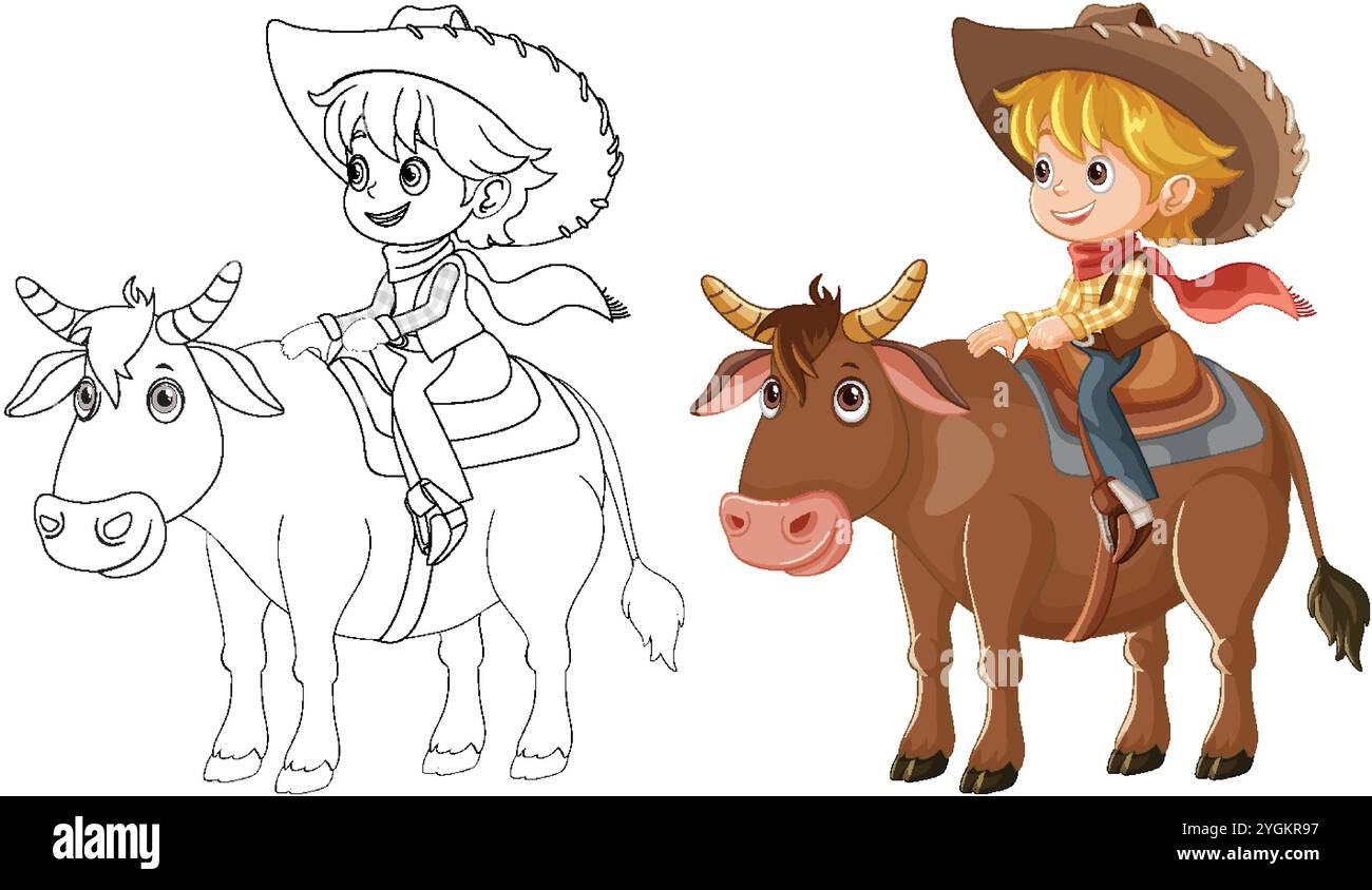 Illustration of a girl riding a cow Stock Vector Image & Art - Alamy