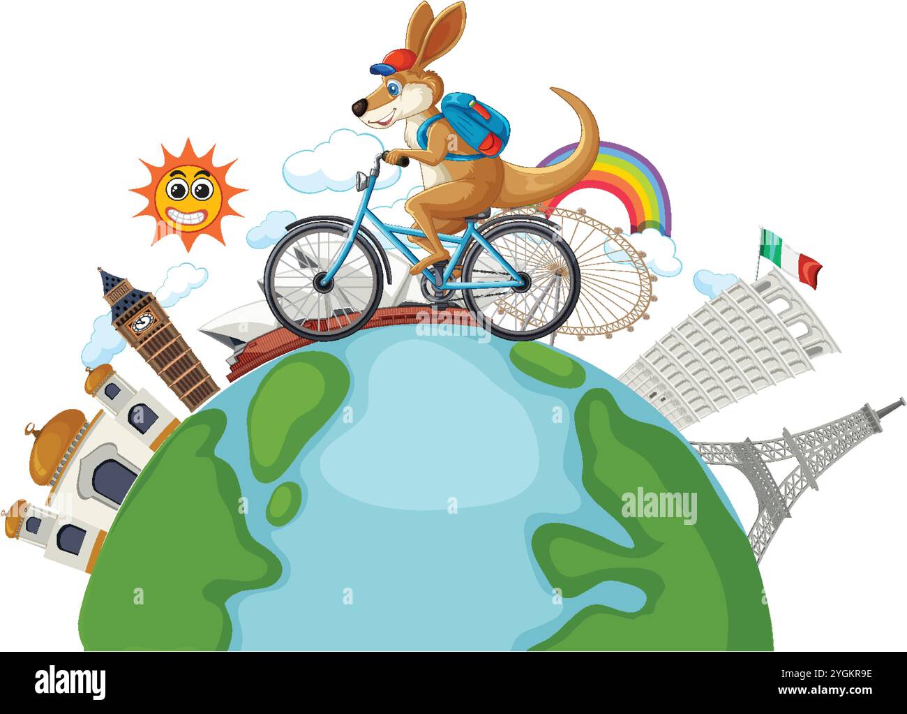 Kangaroo rides a bike across famous landmarks Stock Vector Image & Art ...