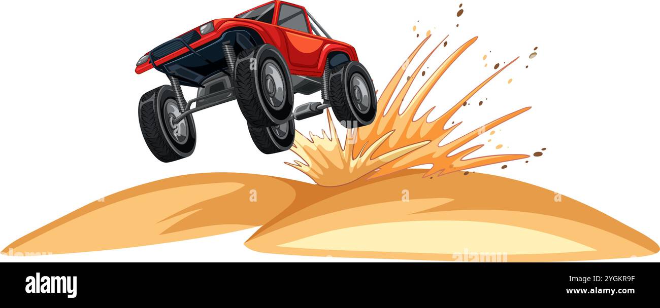 Red car jumping over sandy terrain Stock Vector Image & Art - Alamy