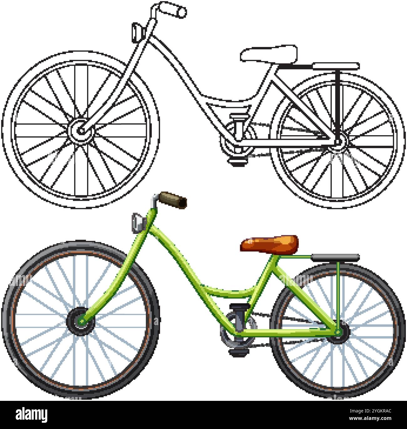 Detailed bicycle design with vibrant colors and outlines Stock Vector ...