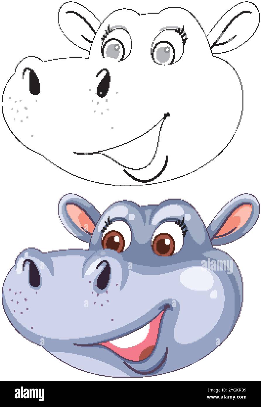 Smiling hippo face in color and outline Stock Vector Image & Art - Alamy