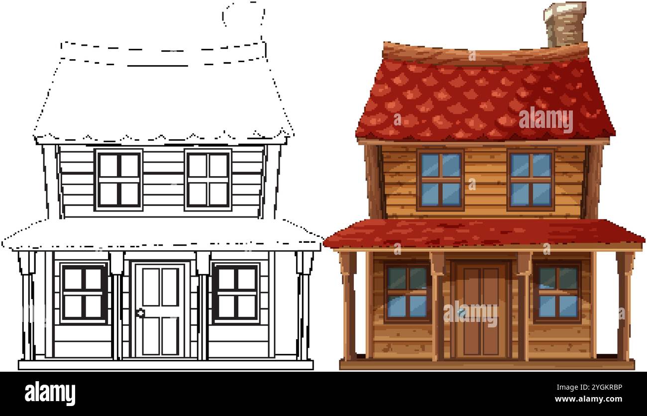 Detailed colored and outline house illustration Stock Vector Image ...
