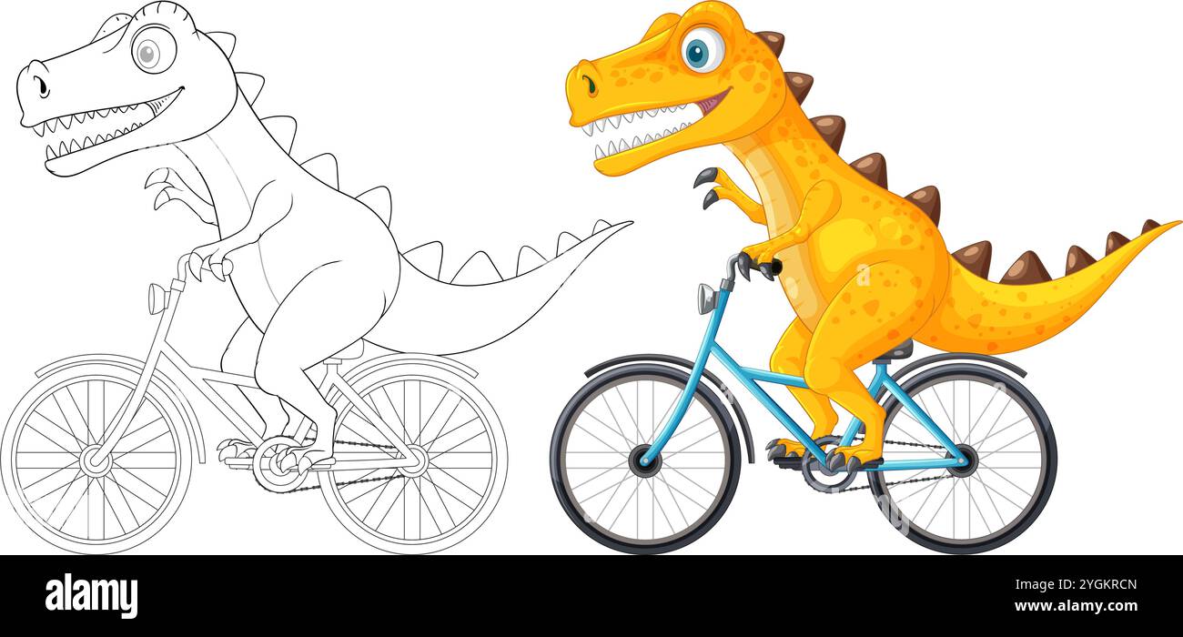 Colorful dinosaur happily cycling on a bike Stock Vector Image & Art ...