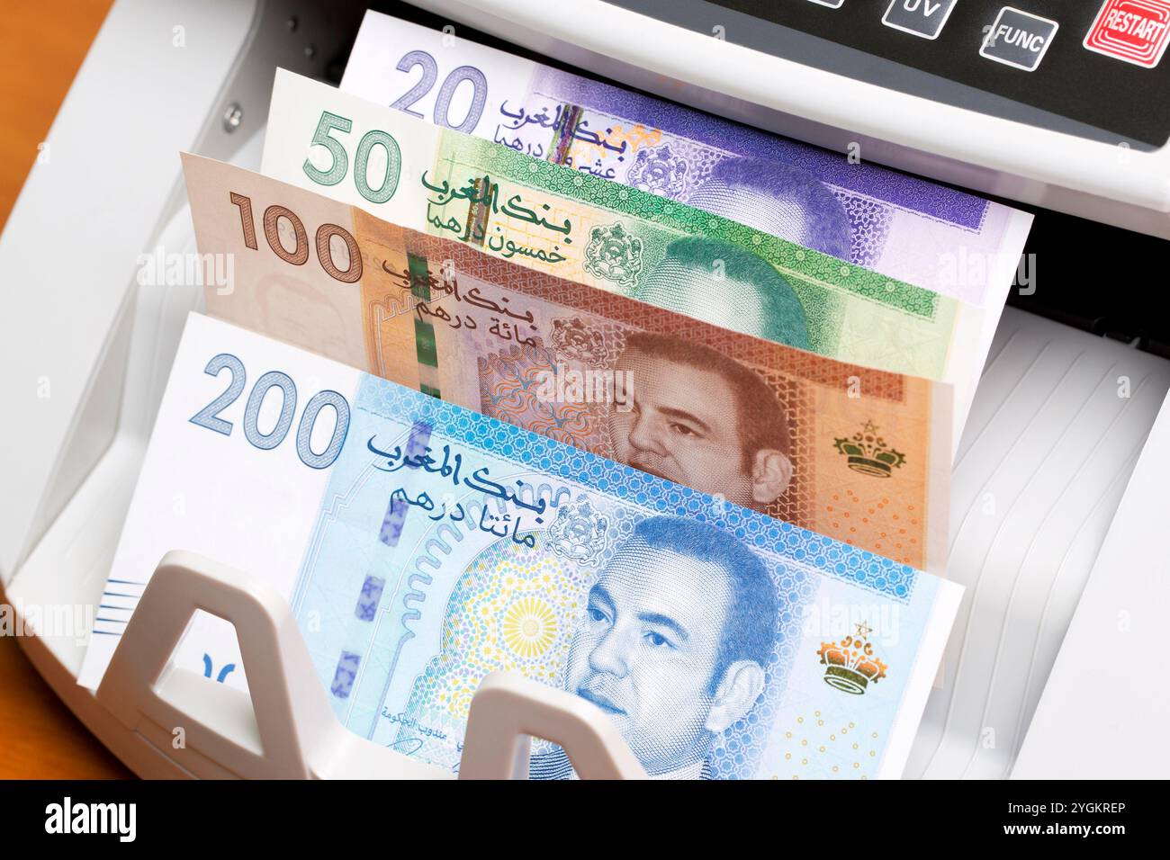 Moroccan money - dirham in the counting machine Stock Photo - Alamy