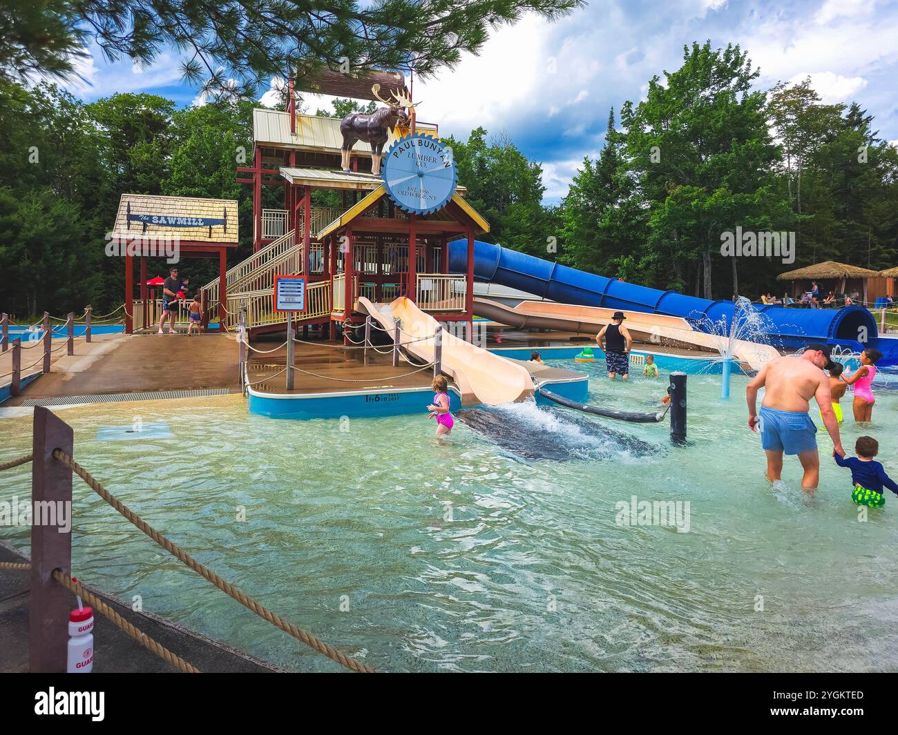 Old Forge, New York - Jul 4, 2024: Wide View of The Sawmill Water Ride ...