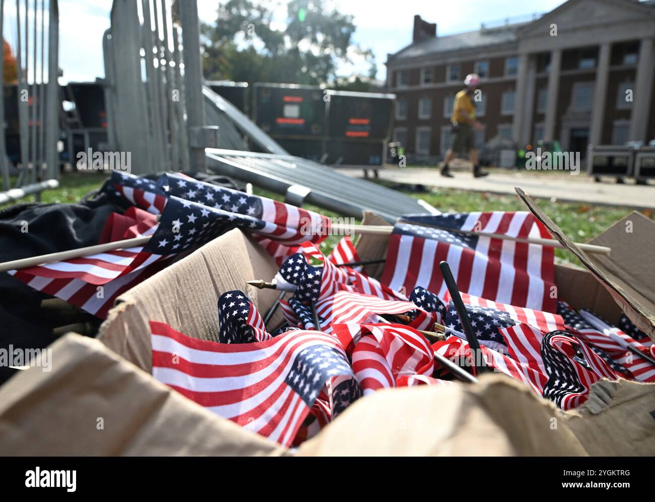 American national flags are left at the Democratic Party gathering ...