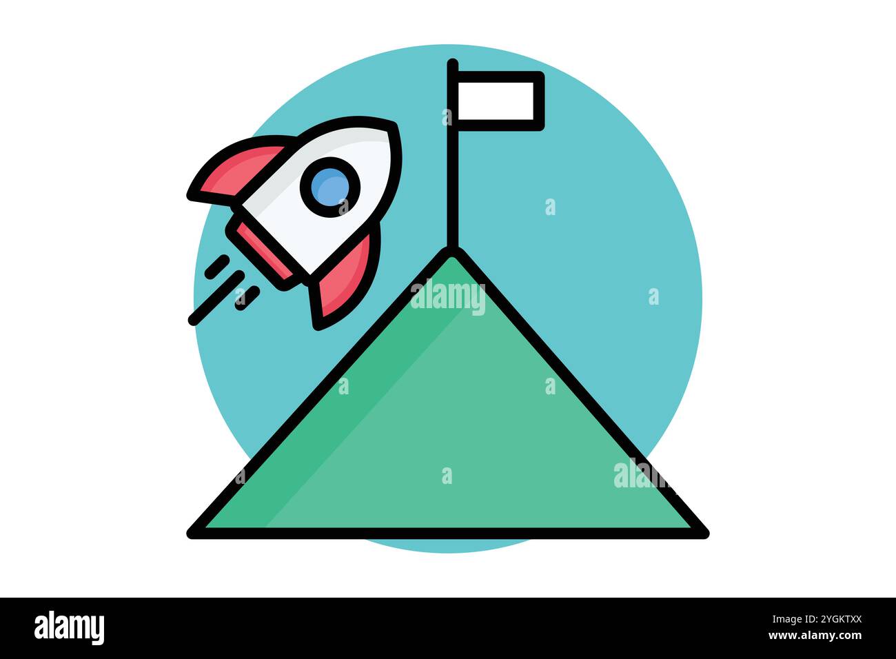 Mission icon. colored outline icon style. rocket with mountain and flag ...