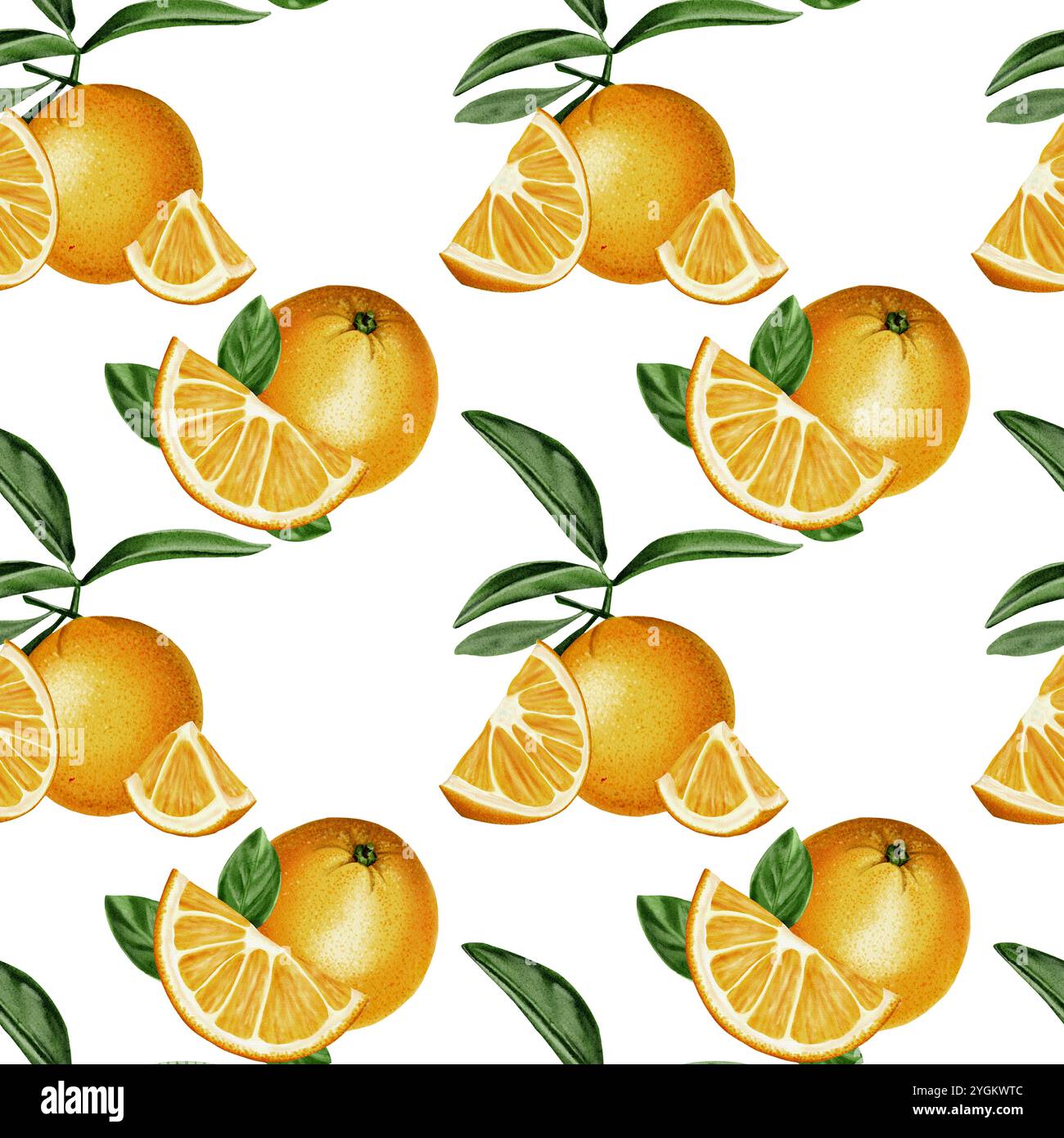 Seamless pattern of oranges. fruits and orange slices with a sprig and ...