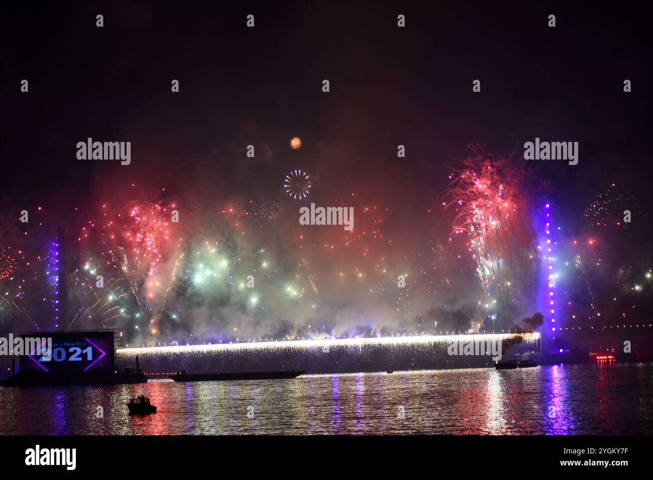 Cairo, Egypt. 31 December 2020. Fireworks light up the sky above the ...