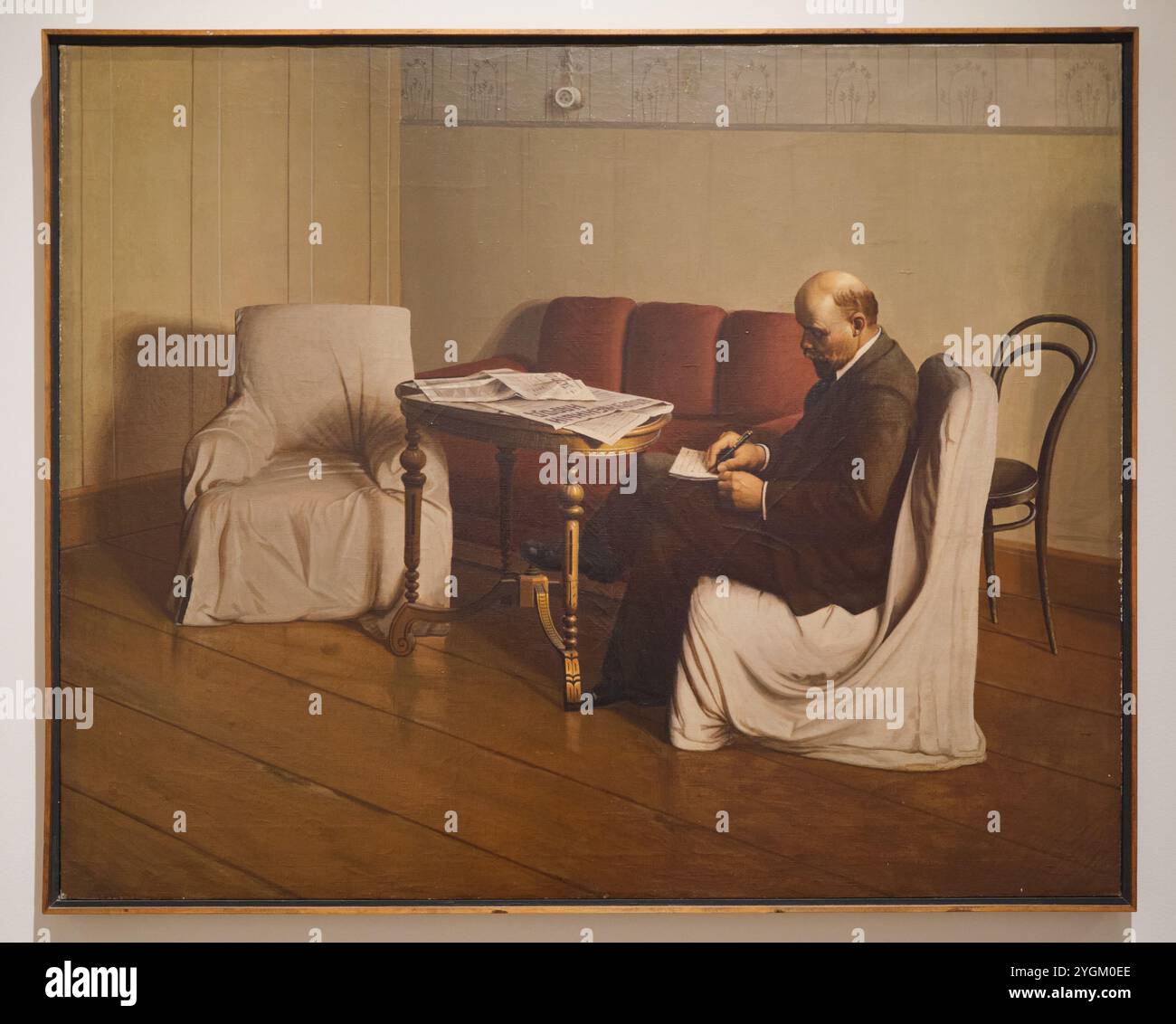 A copy of Isaak Brodsky's painting of a writing Vladimir Lenin. At the ...