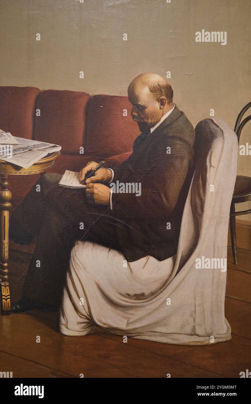 A copy of Isaak Brodsky's painting of a writing Vladimir Lenin. At the ...