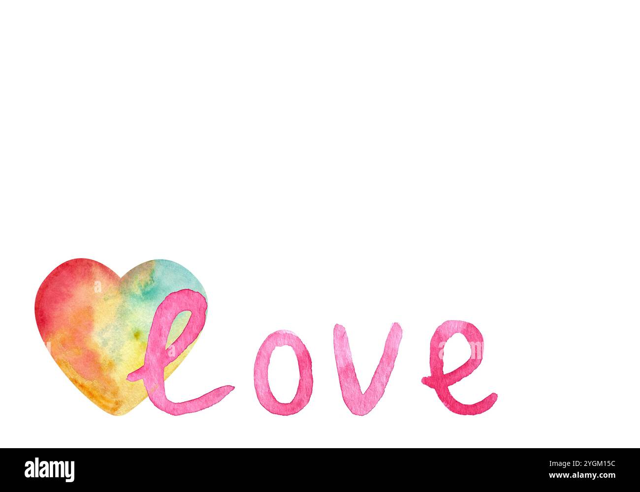 Word love hand written with colorful heart behind first letter isolated ...