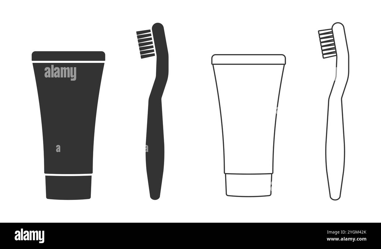 Toothbrush and toothpaste silhouette icon symbol shape. Dental care ...